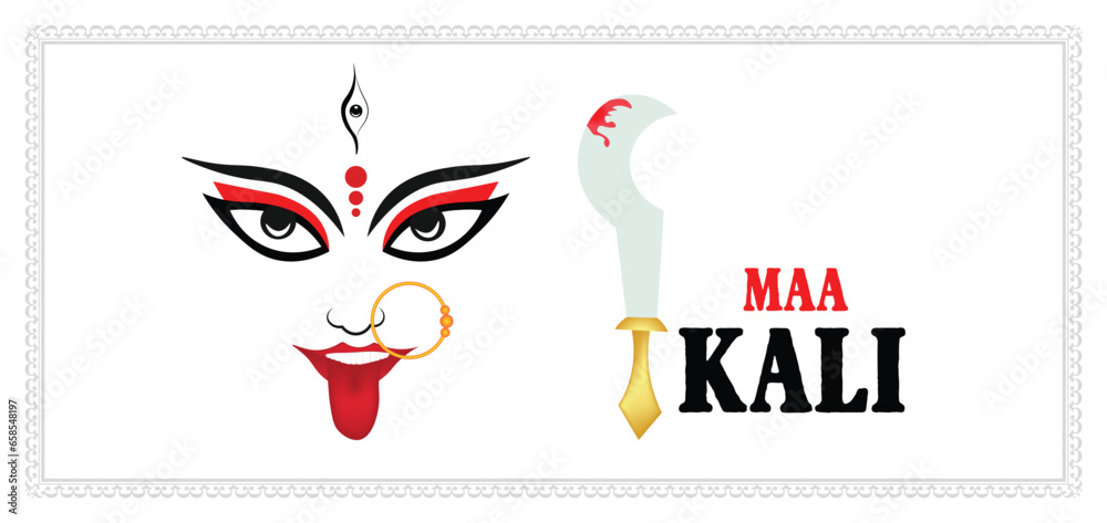 Maa KALI face outline vector for Kali puja Indian festival celebration ...