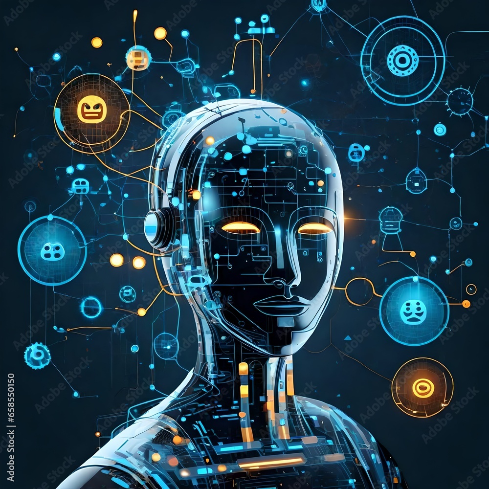 Machine learning reaction and ai artificial intelligence. Chat bot ...