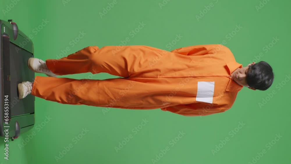 Vidéo Stock Full Body Of Asian Male Prisoner In Handcuffs Walking On ...