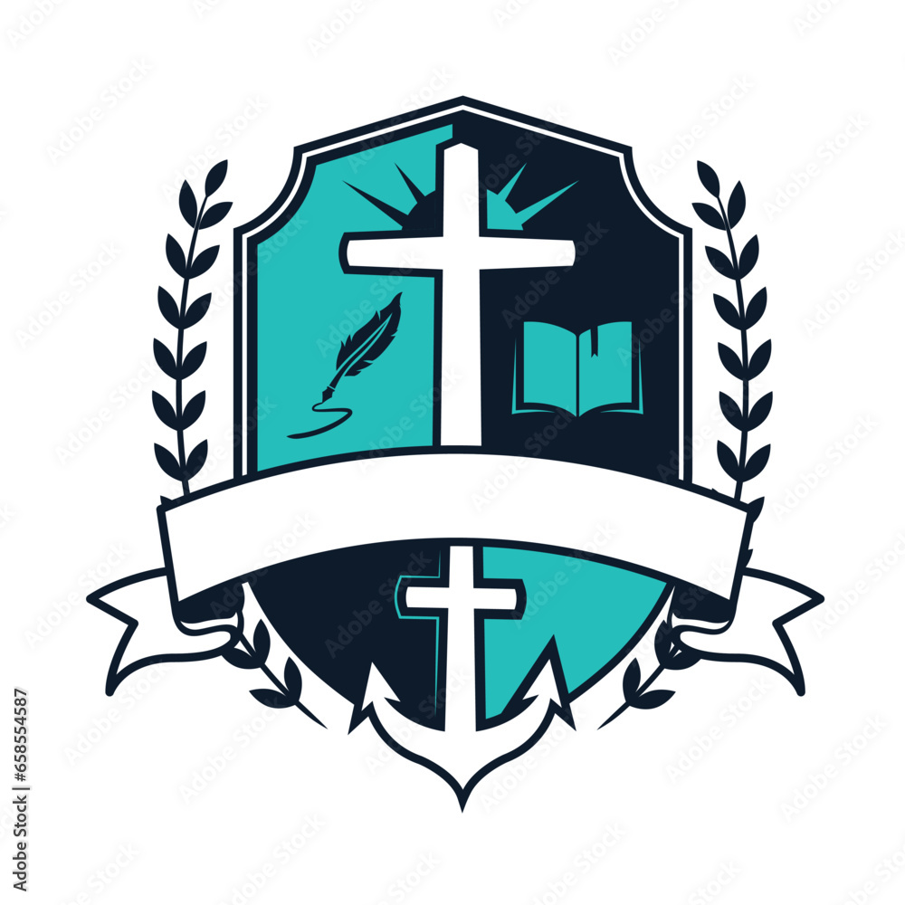An Emblem Logo for Christian school or academy with a cross, anchor ...