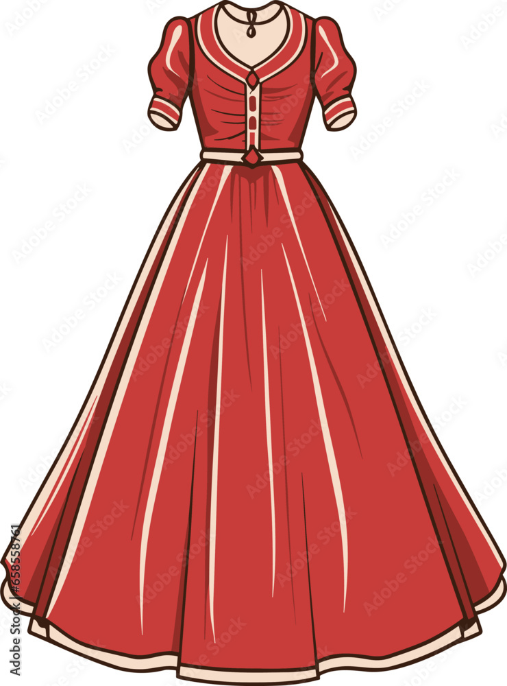 Vintage retro dress in 19th century style. Vector cartoon illustration ...