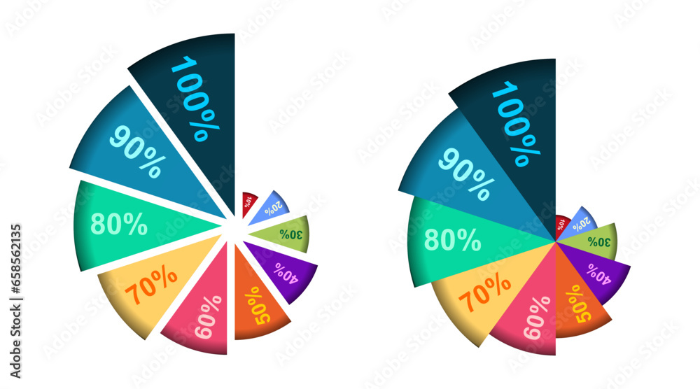 Set of 3d infographic percentage pie charts. modern pie chart for ...