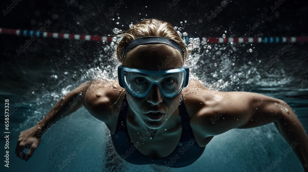 A swimmer or diver in motion, captured underwater with a clear view of ...