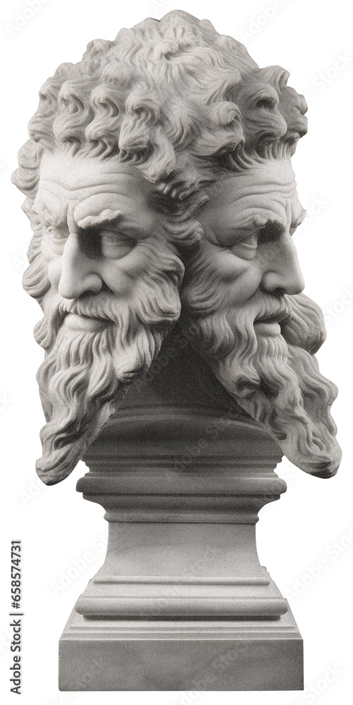 Antique bust of the god Janus on a transparent background, with a ...