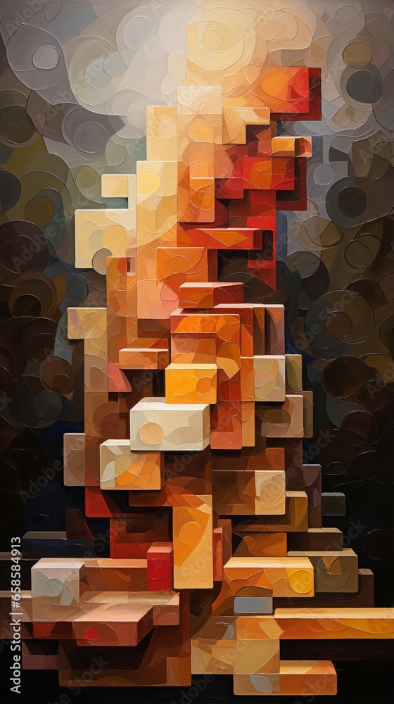 An abstract representation of a mosaic podium, blending various shapes ...