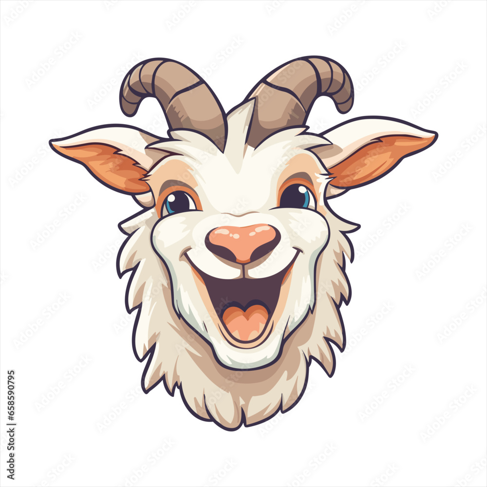 Goat Cute Funny Cartoon Kawaii Clipart Colorful Watercolor Animal Pet ...