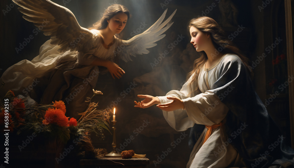 Tenebrist recreation of The Annunciation by the archangel Gabriel to ...