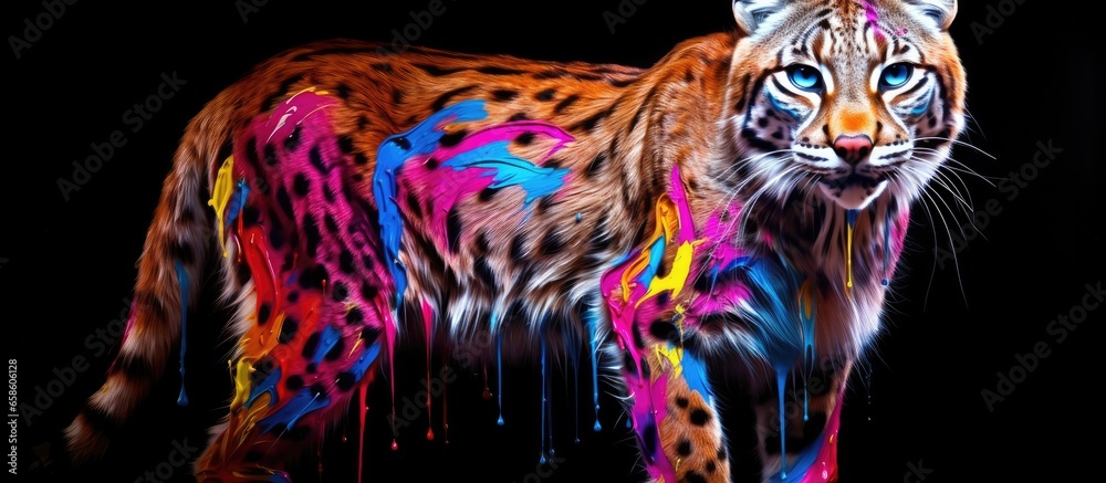 Painted colorful bobcat animal, they show off in beautiful colors ...