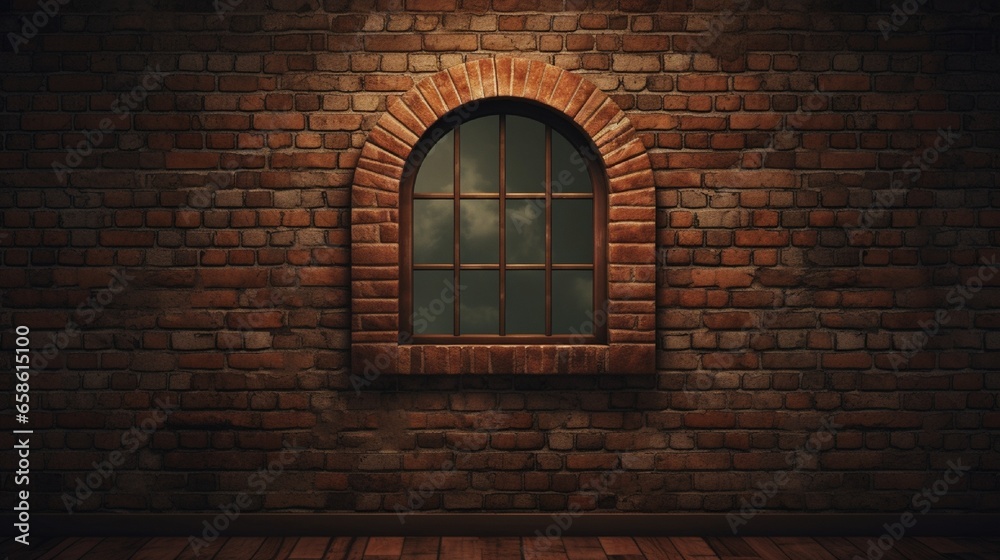 A frame resembling a vintage window, placed on a brick wall, offering a ...