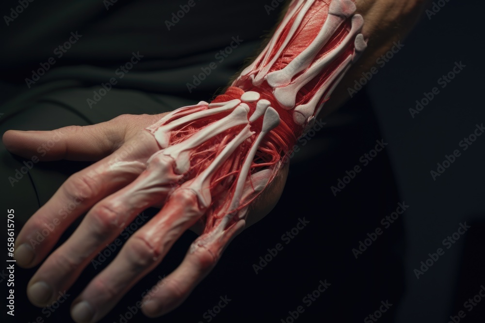 A picture of a person holding a fake hand and wrist. This image can be ...