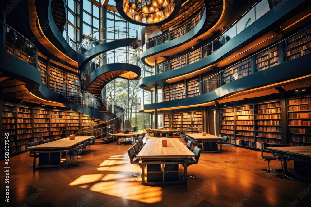 Explore the rich world of knowledge in this modern library. With its ...