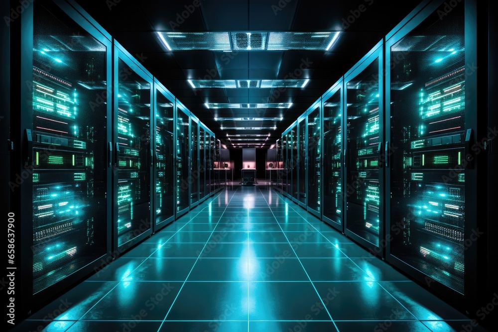 Explore the heart of digital infrastructure in a high-tech datacenter. This modern facility ...