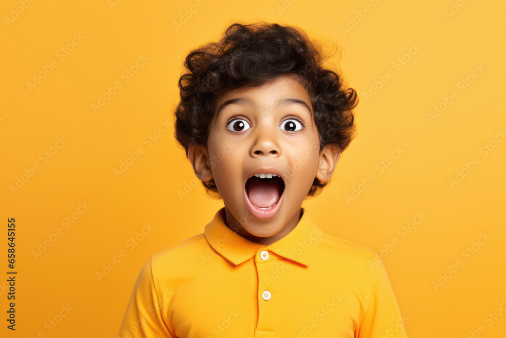 Cute little boy giving shocking and surprised expression Stock Photo ...