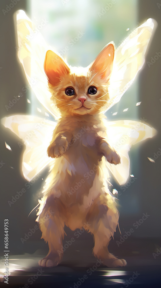 Cartoon Kitten with Wings,The Enchanting Levitation of a Butterfly ...