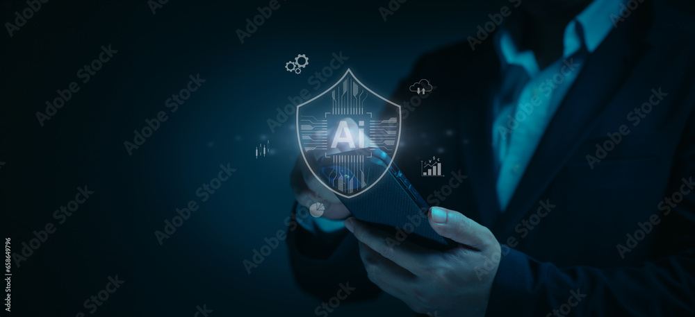 Closeup hand businessman holding smartphone business and data ...