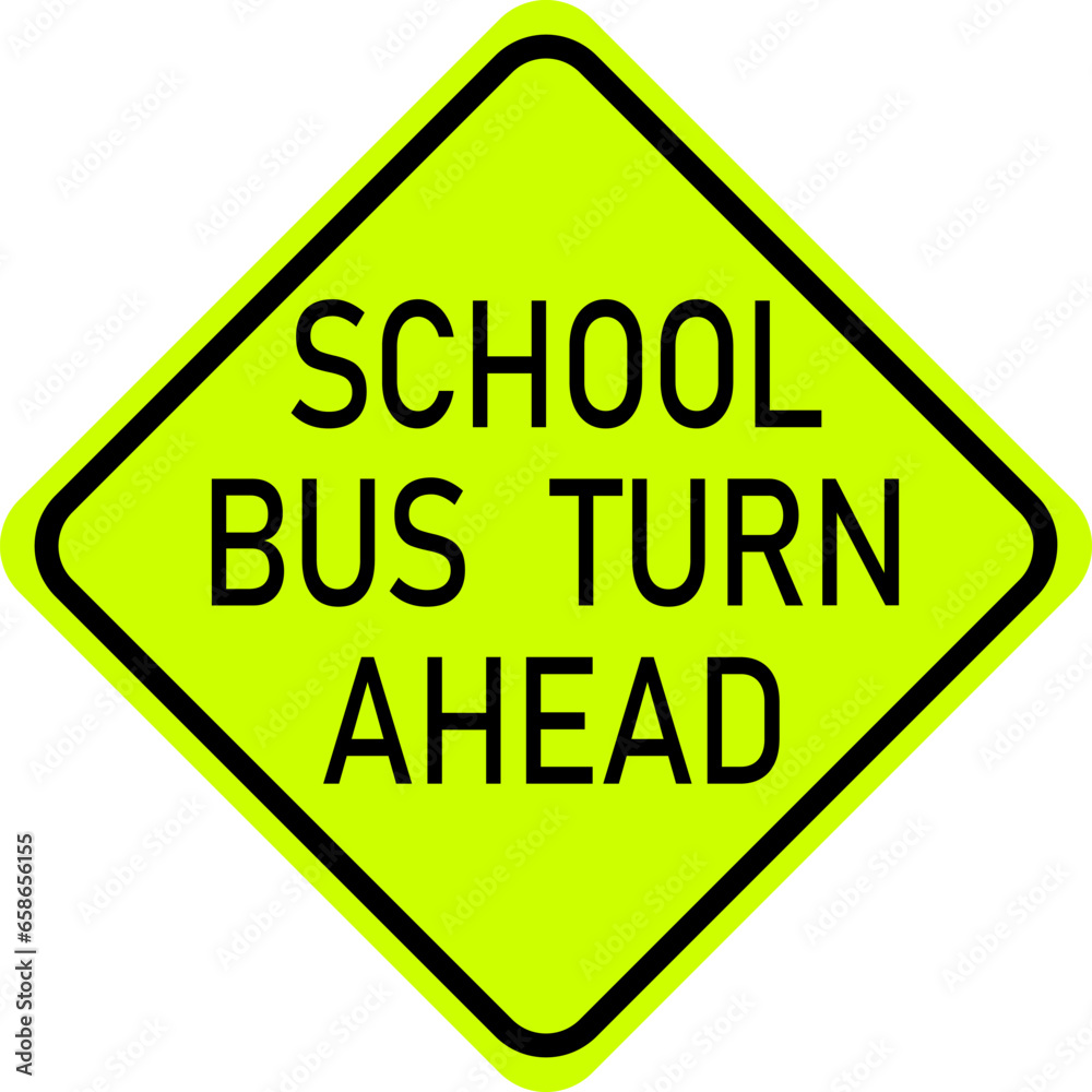 Vector graphic of a USA School Bus Turn Ahead mutcd highway sign. It ...