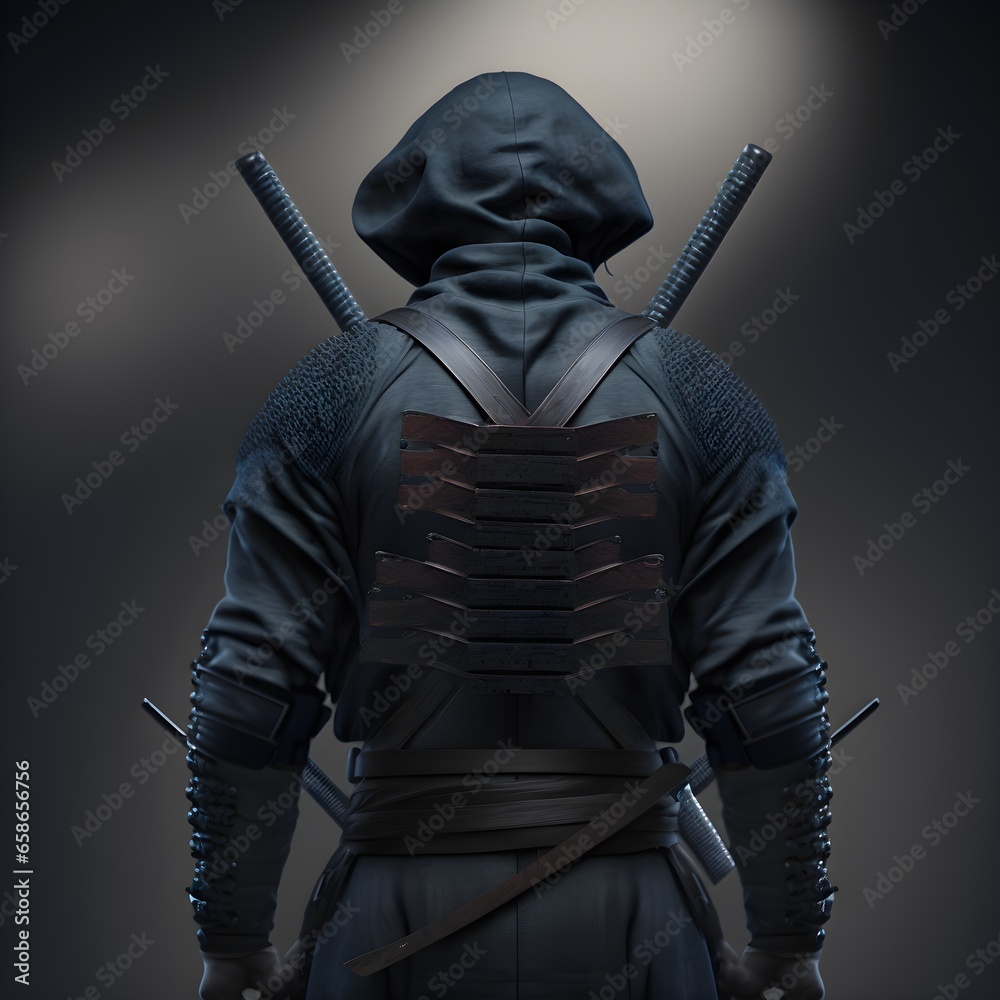 A ninja facing the camera full body showing looking back at the camera ...