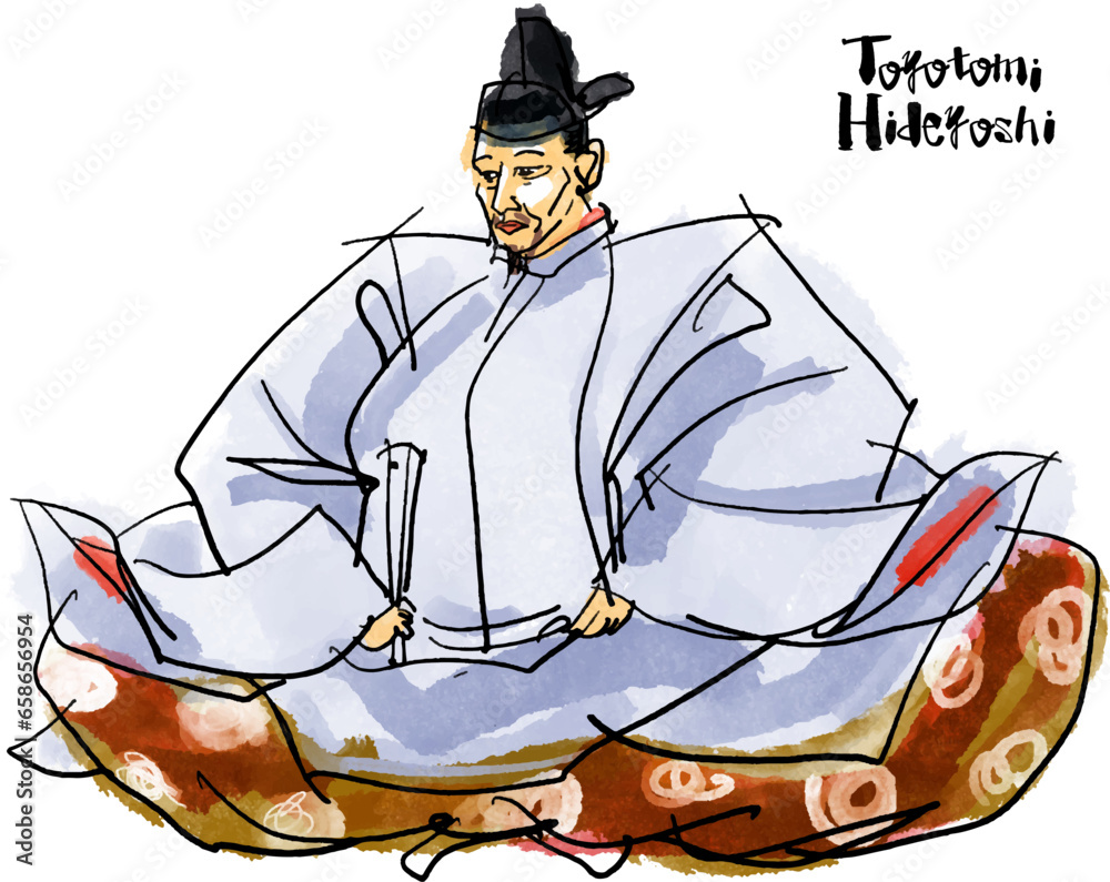 豊臣秀吉の手描きイラスト（筆書き水彩墨絵風） Stock Vector | Adobe Stock