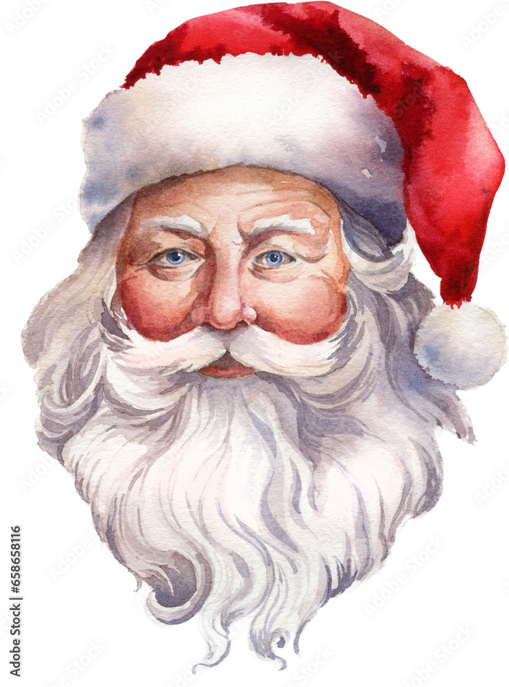 Santa Clause portrait. Christmas character. Hand drawn watercolor ...