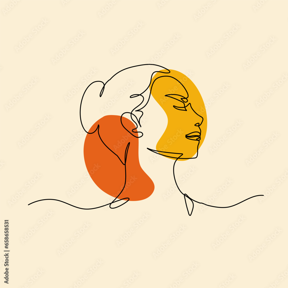 woman's face looking up gracefully. minimalist continuous line art ...