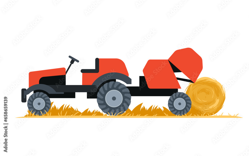 Agriculture tractor hay baler vector illustration. Cartoon isolated ...