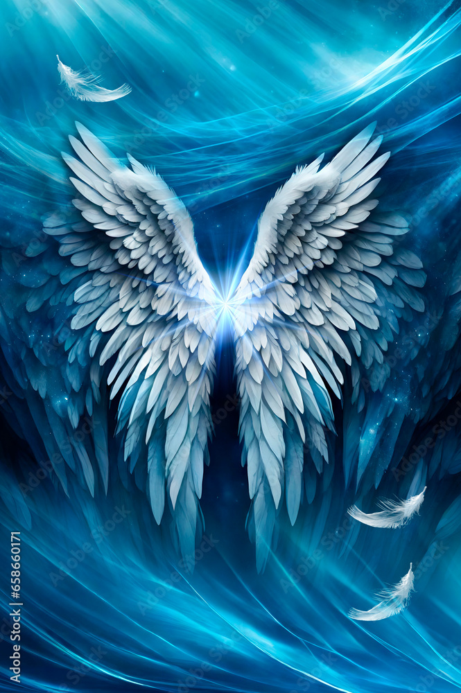 angel archangel wings with etheral blue veil and star light like art ...