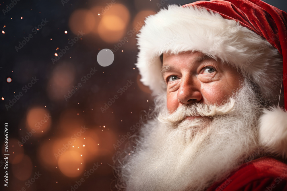 Santa Claus portrait in red outfit and Santa hat. Father Christmas on a ...