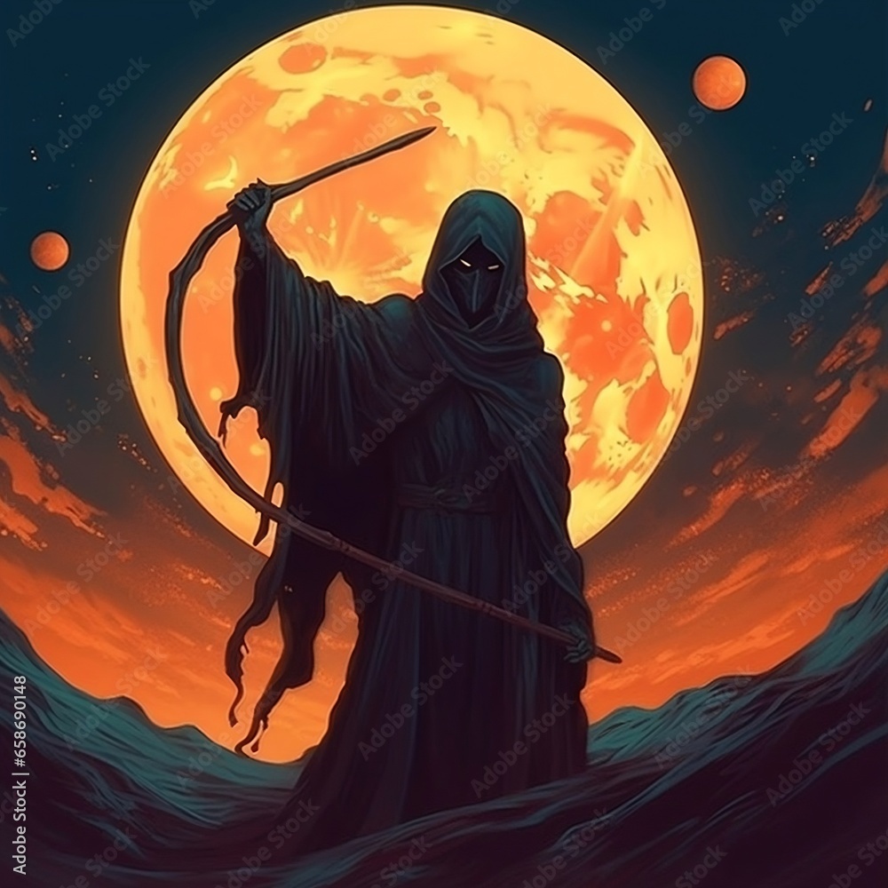 illustration painting of the Death know as the Grim Reaper holding the ...