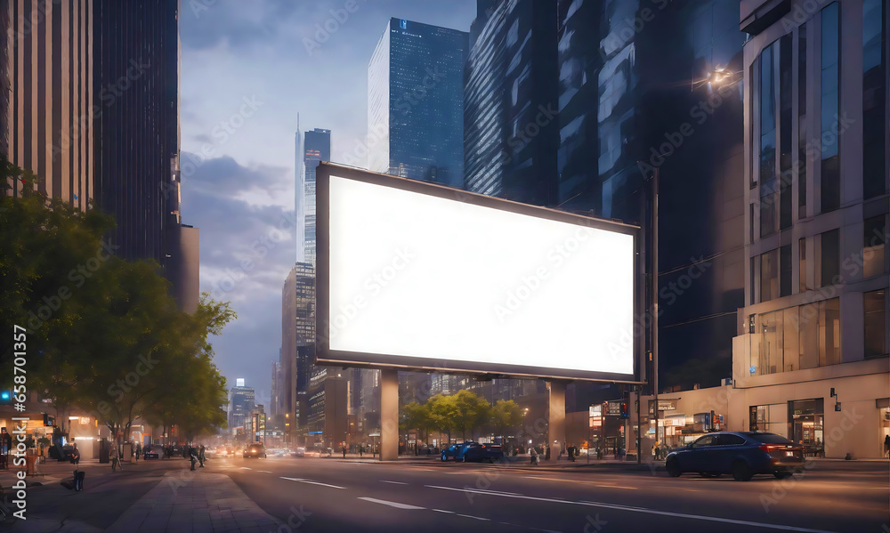 mockup, Blank Billboard on City Street at Night. Outdoor advertising ...
