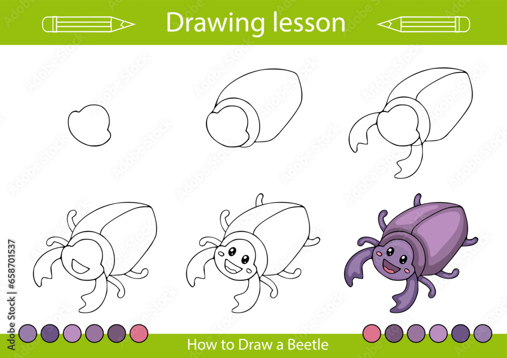 Drawing tutorial kids art lesson. How to draw a insect. Kids activity ...