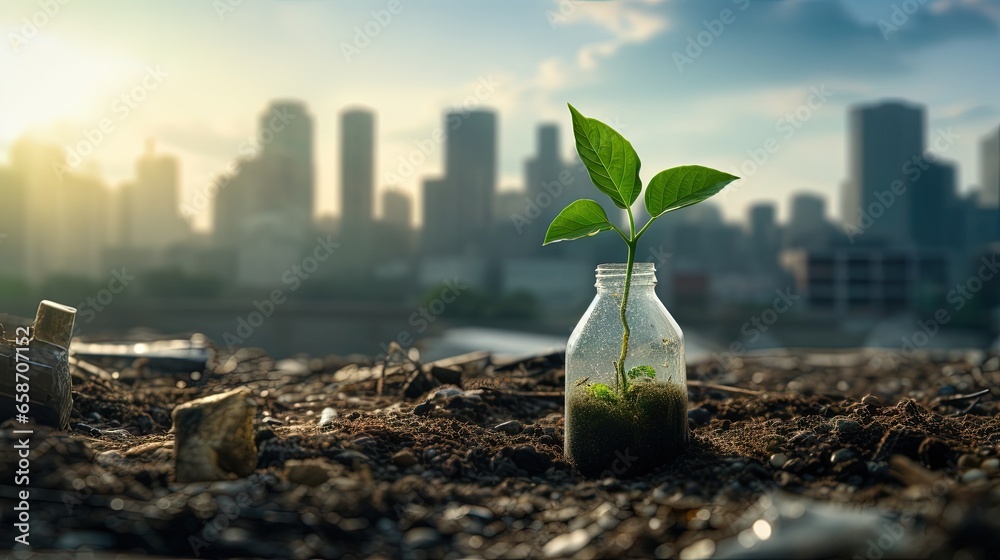 An environment affected by pollution plastic waste and industrial ...