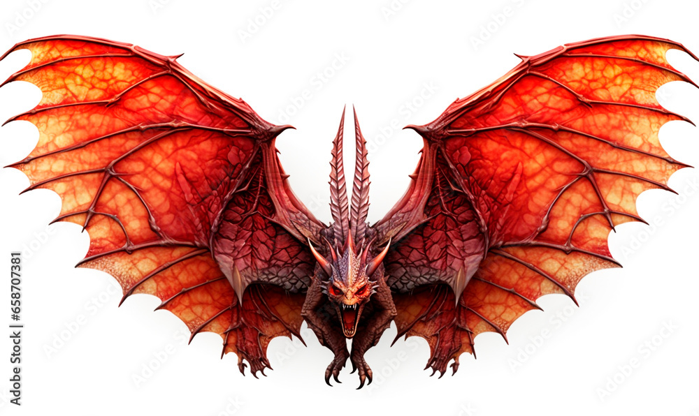 Red demon dragon with open wings background. Mythical 3d ferocious ...