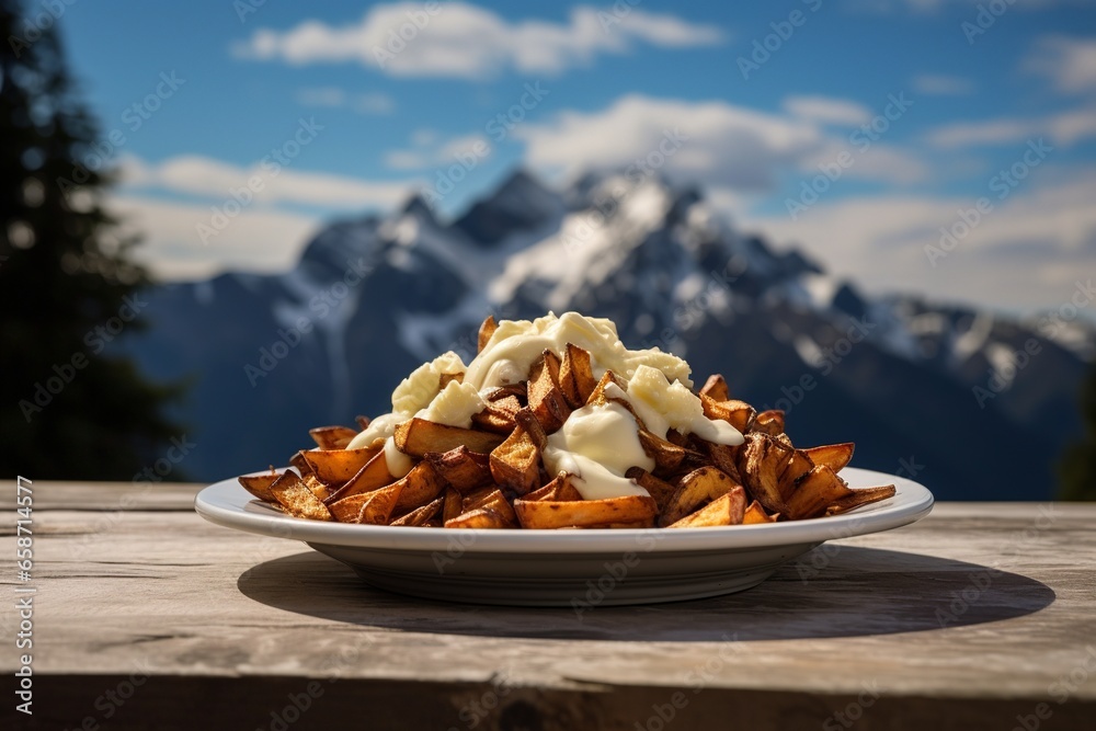 Indulge in a plate of poutine, with golden fries and creamy cheese ...