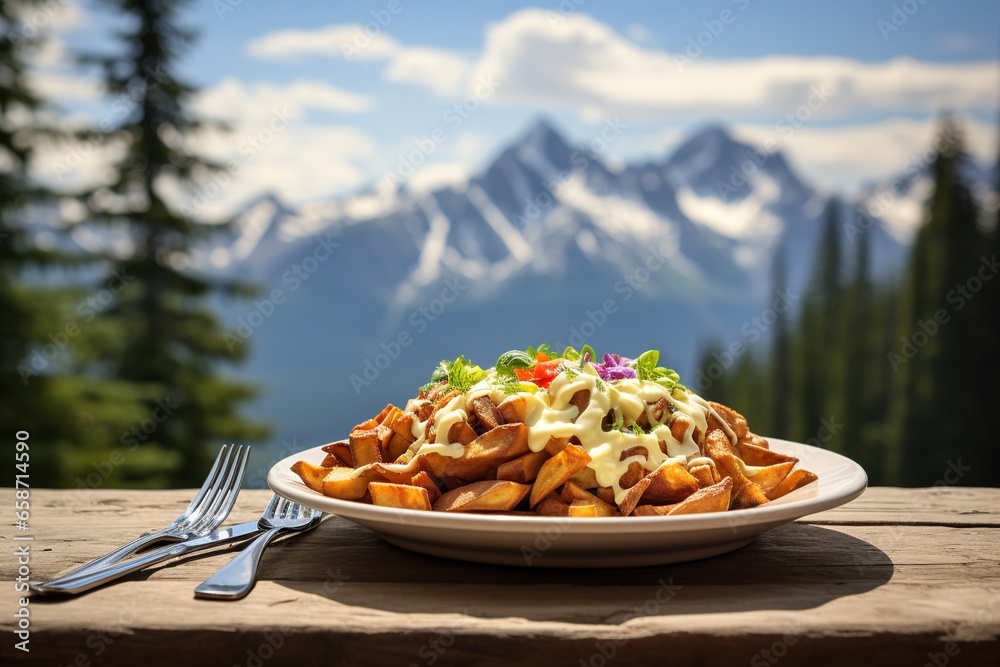 Indulge in a plate of poutine, with golden fries and creamy cheese ...
