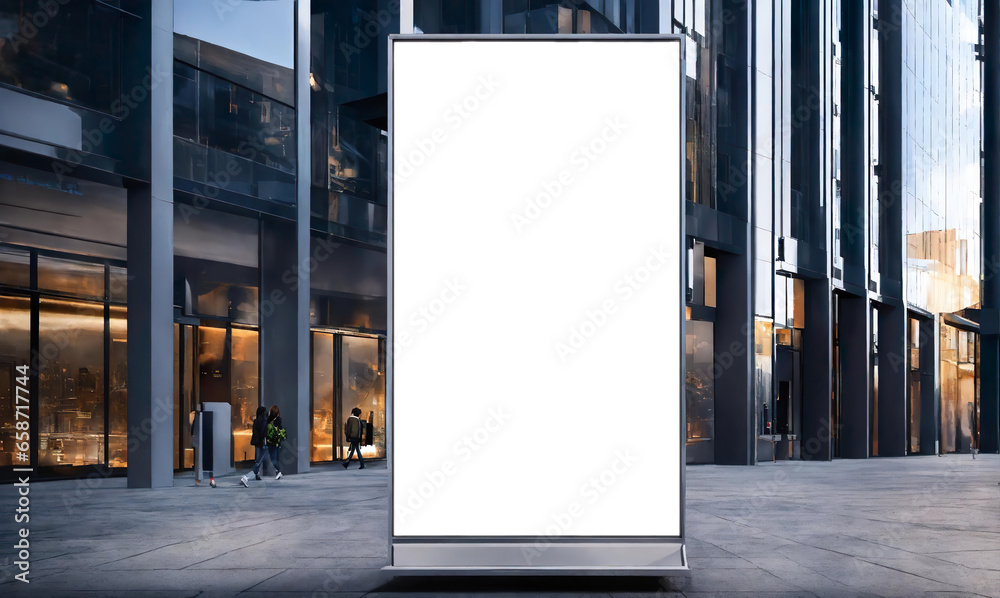 mockup, Blank Billboard on City Street at Night. Outdoor advertising ...