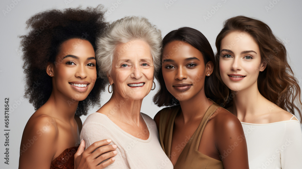 Women of different races, ages, and body types are shown in a group ...
