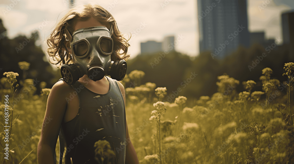 Child Adapting to a Post-Apocalyptic Future with a Gas Mask Stock Photo ...
