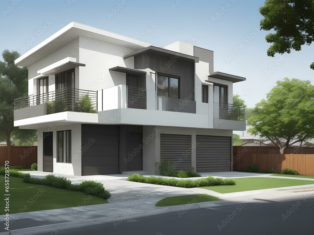 Modern House with Terrace Stock Photo | Adobe Stock