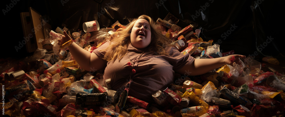 AI-generated photo of a woman buried under a mountain of discarded ...