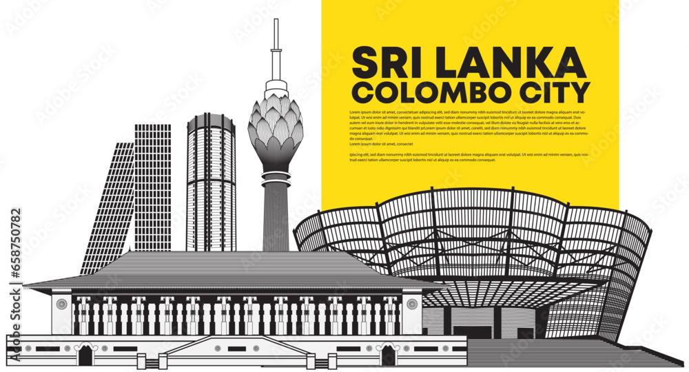 Poster Sri Lanka, Colombo city. Line drawing vector illustration ...