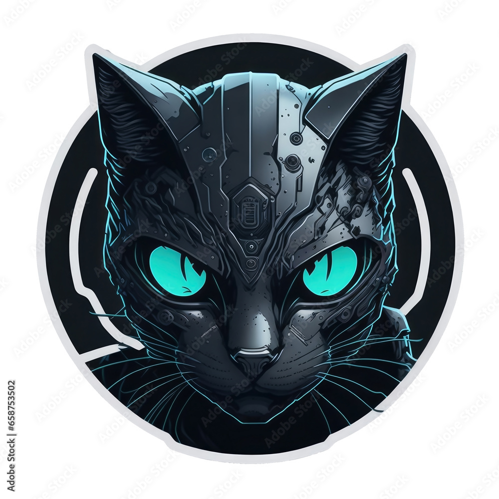 Cute cat, cyborg cat, black cat, cat sticker, cat icon, cat logo, cat ...
