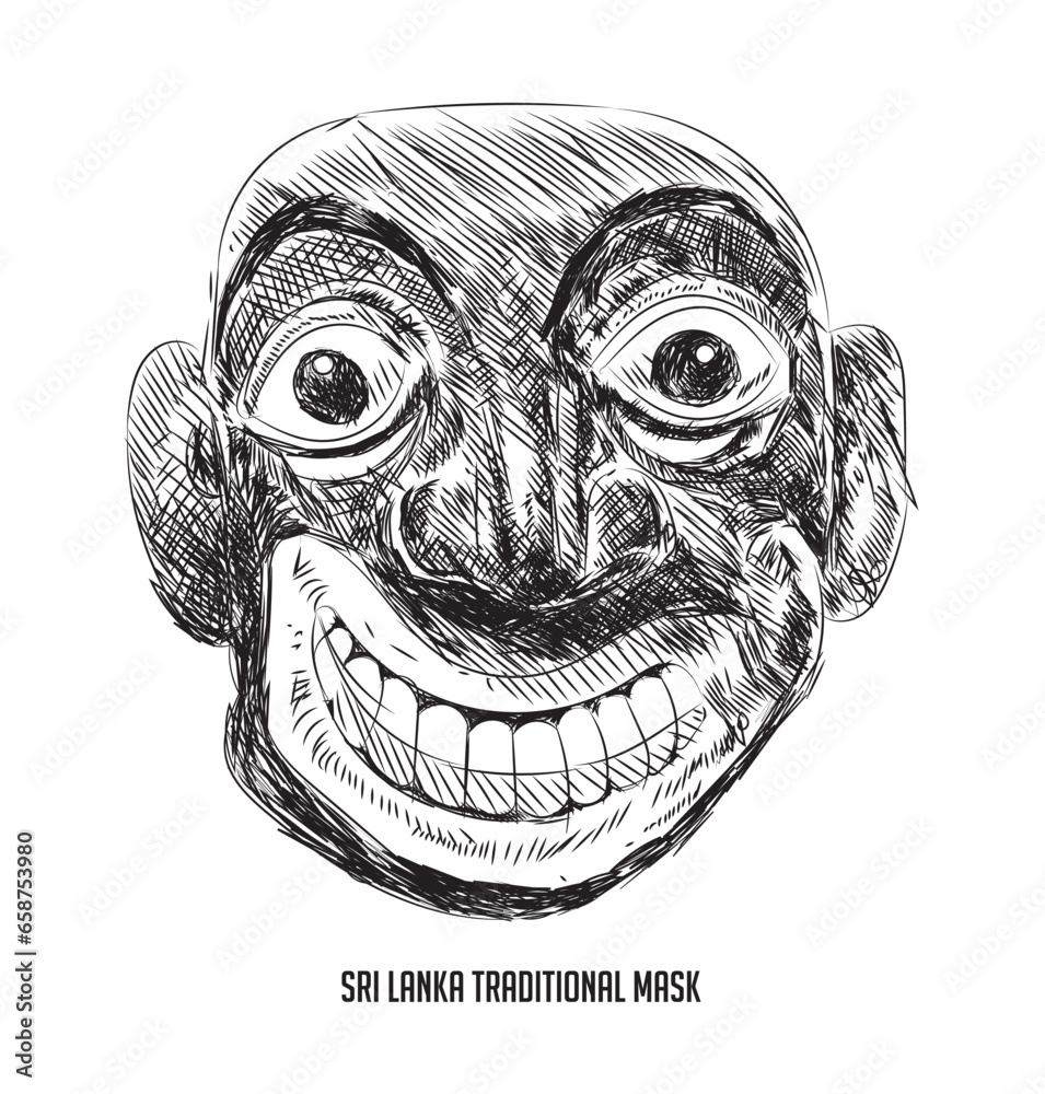 sri lankan traditional mask,hand drawing.vector art. Stock Vector ...