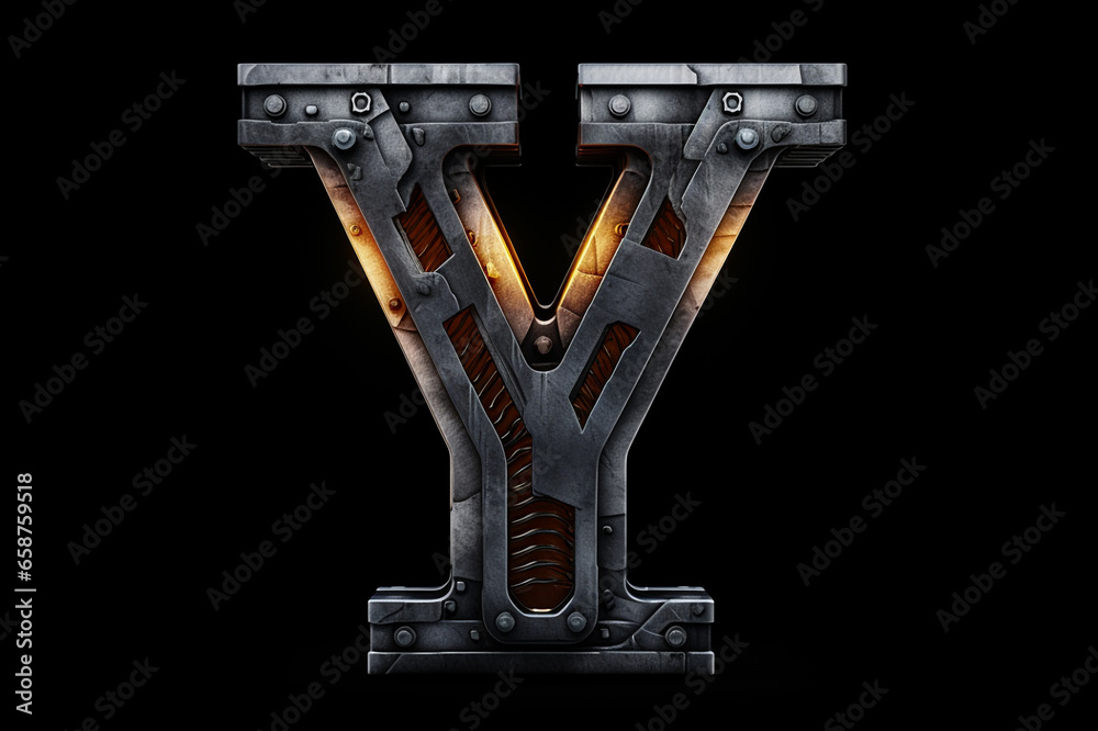 Industrial 3D font design, realistic iron steel alphabet, capital ...