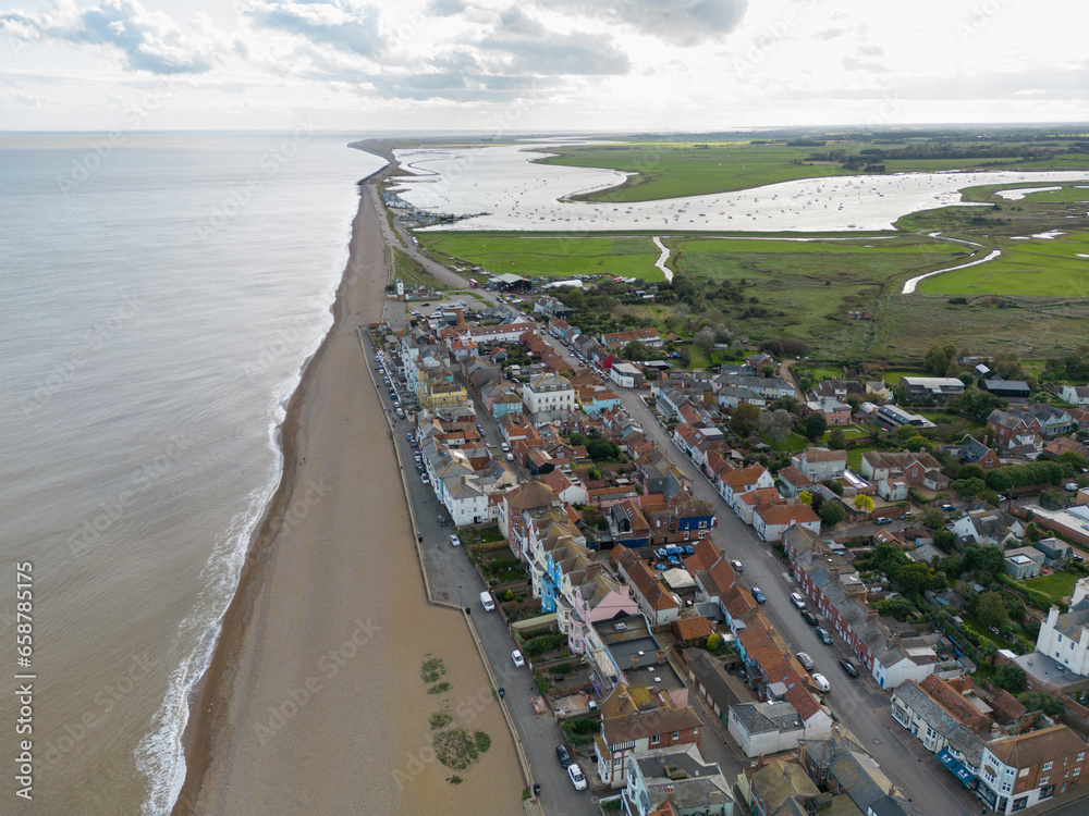 Aerial view of the famous town of Aldeburgh on the Suffolk coast ...