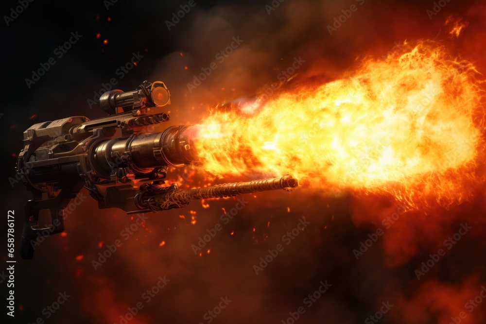 A powerful gun with a flame shooting out of its barrel. Perfect for ...