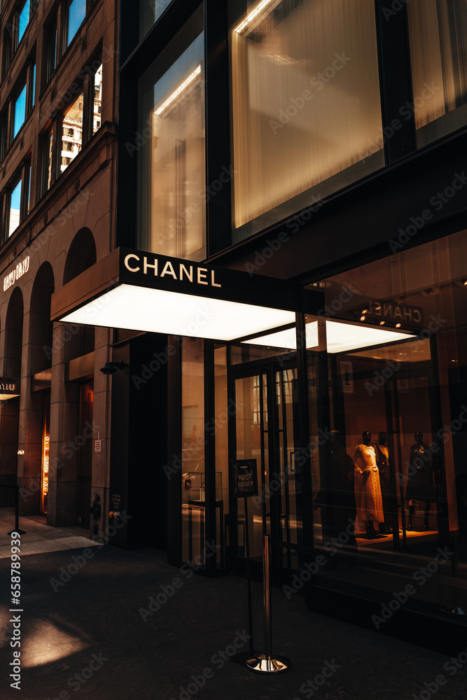 Facade of Chanel famous luxury boutique located in Manhattan, New York ...
