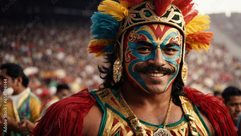 Mexican wrestler with his mask and typical costume, local customs ...
