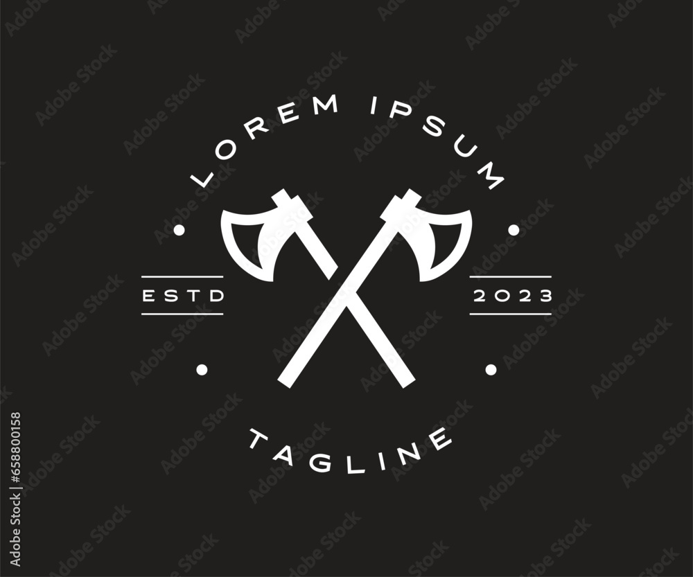 Crossed axes logo. Crossed hammers logo. Textured vintage tools vector ...