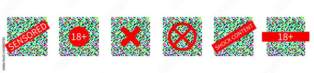 Censored mosaic color pixel red stripes, censored blurred vector ...