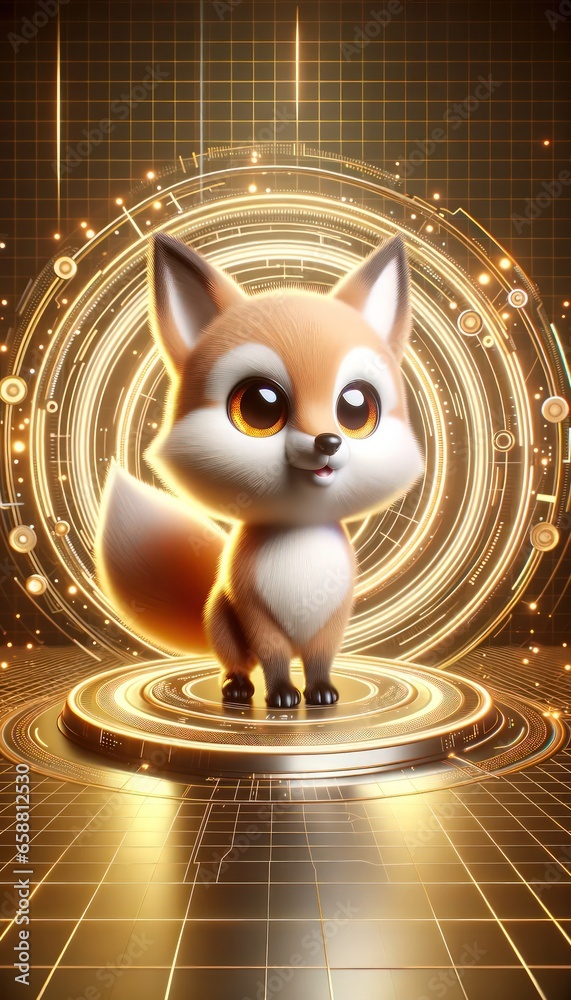 A 9x16 portrayal of an animated fox avatar, shining brilliantly in a ...
